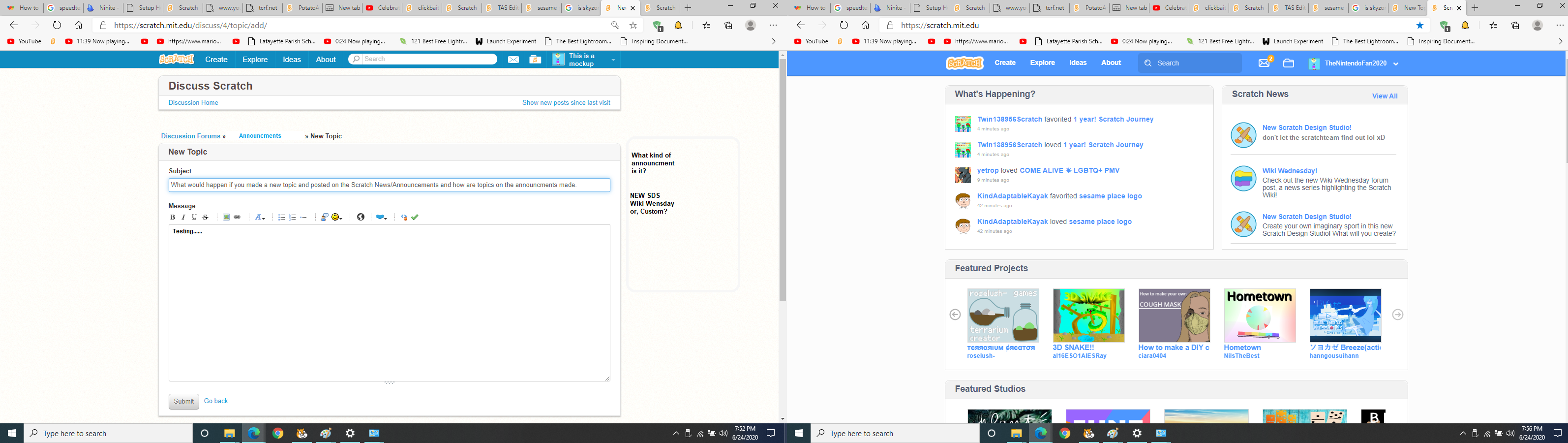 What would happen if you made a new topic and posted on the Scratch News/Announcements and how ...