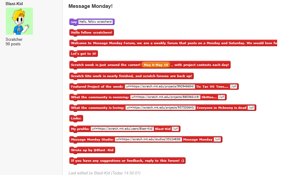 Message Monday! (New Weekly Forum!) - Discuss Scratch