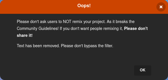 Make a "Don't Remix this" filter. - Discuss Scratch
