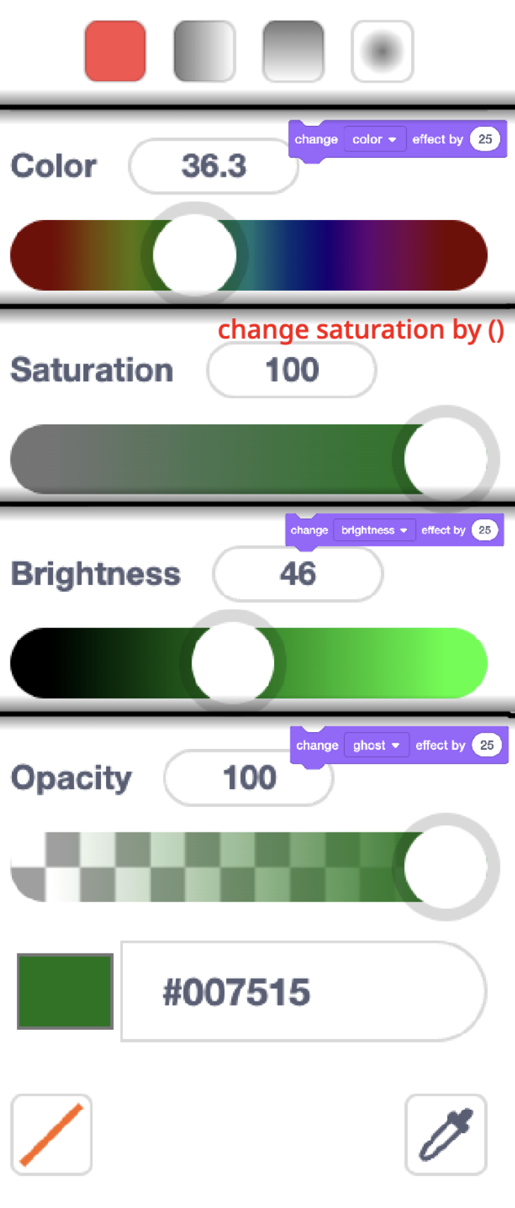Add "Set saturation to ()" block - Discuss Scratch