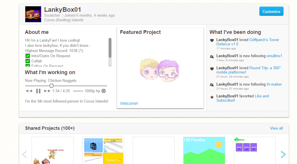 "Customize" button. - Discuss Scratch