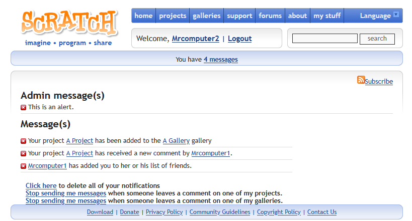 How did notifications work in the scratch 1.x website? - Discuss Scratch