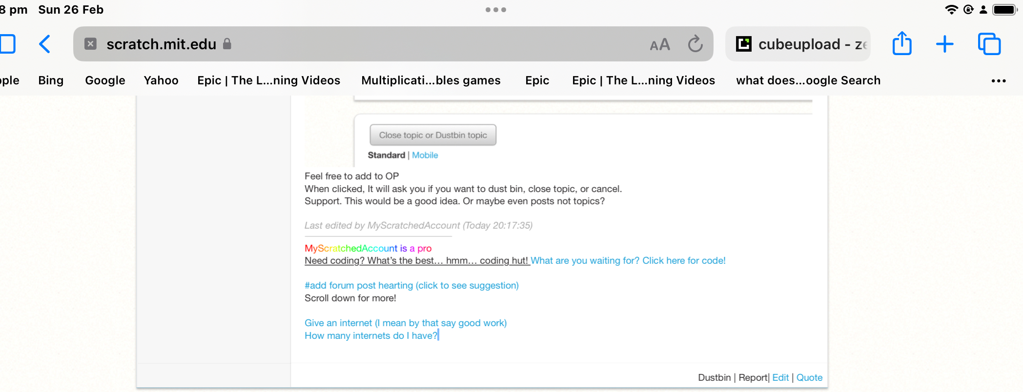 Having the ability to close/dustbin your own threads - Discuss Scratch