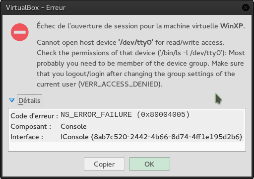 VirtualBox configuration de ports séries (COM1 /dev/ttyS0)
