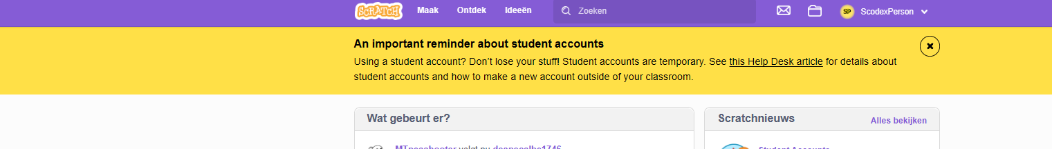 Read before asking about student account message - Discuss Scratch