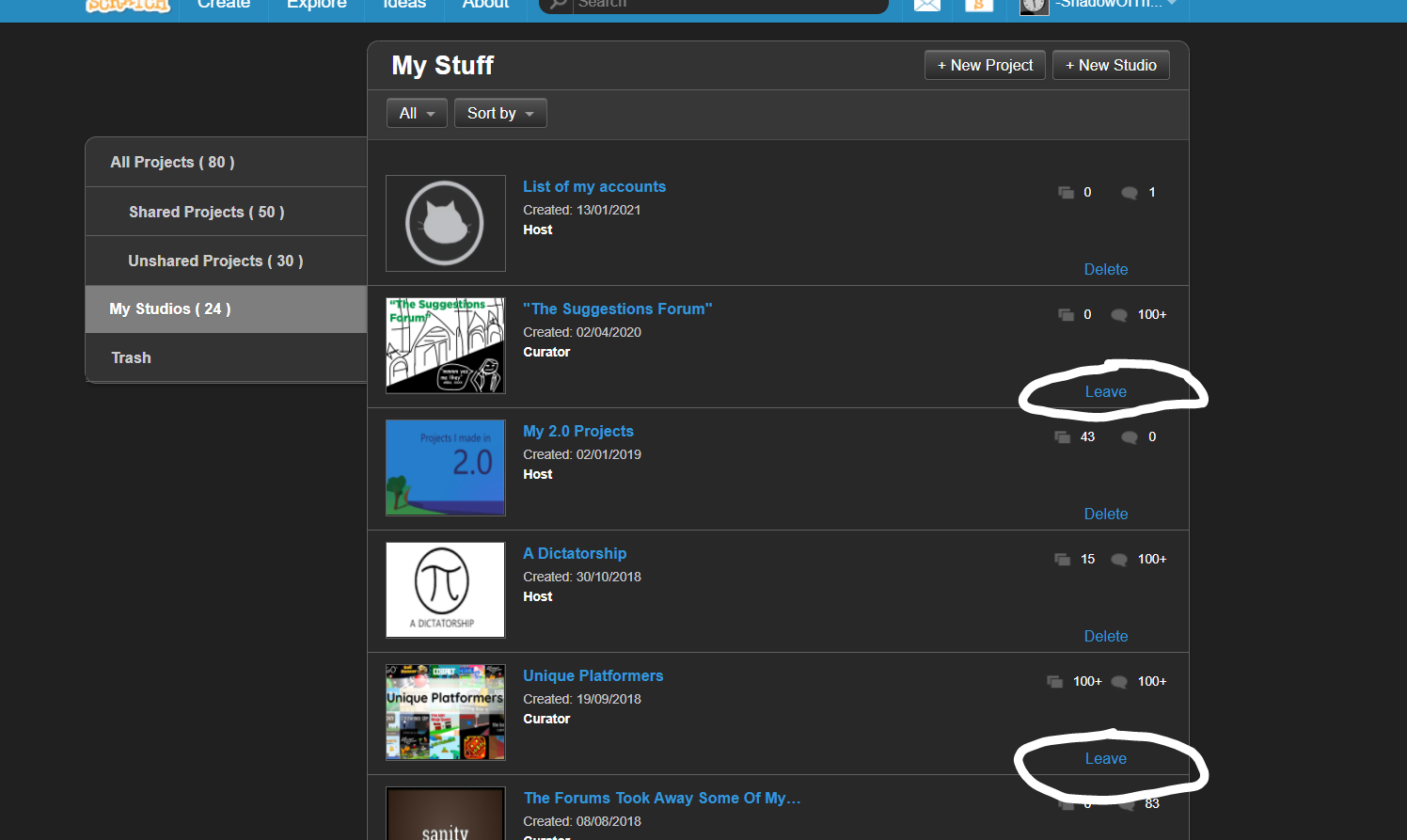Add "Remove from studio" button in my stuff. - Discuss Scratch