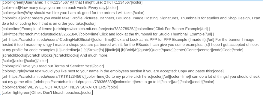 I am posting a comment full of bbcode but it not work. - Discuss Scratch