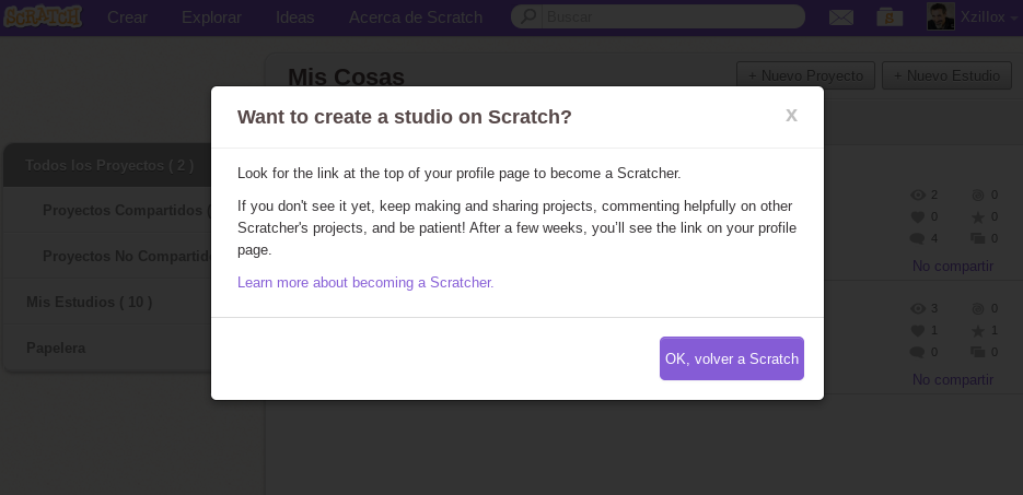 Translate the "Want to create a studio on scratch" message box ...