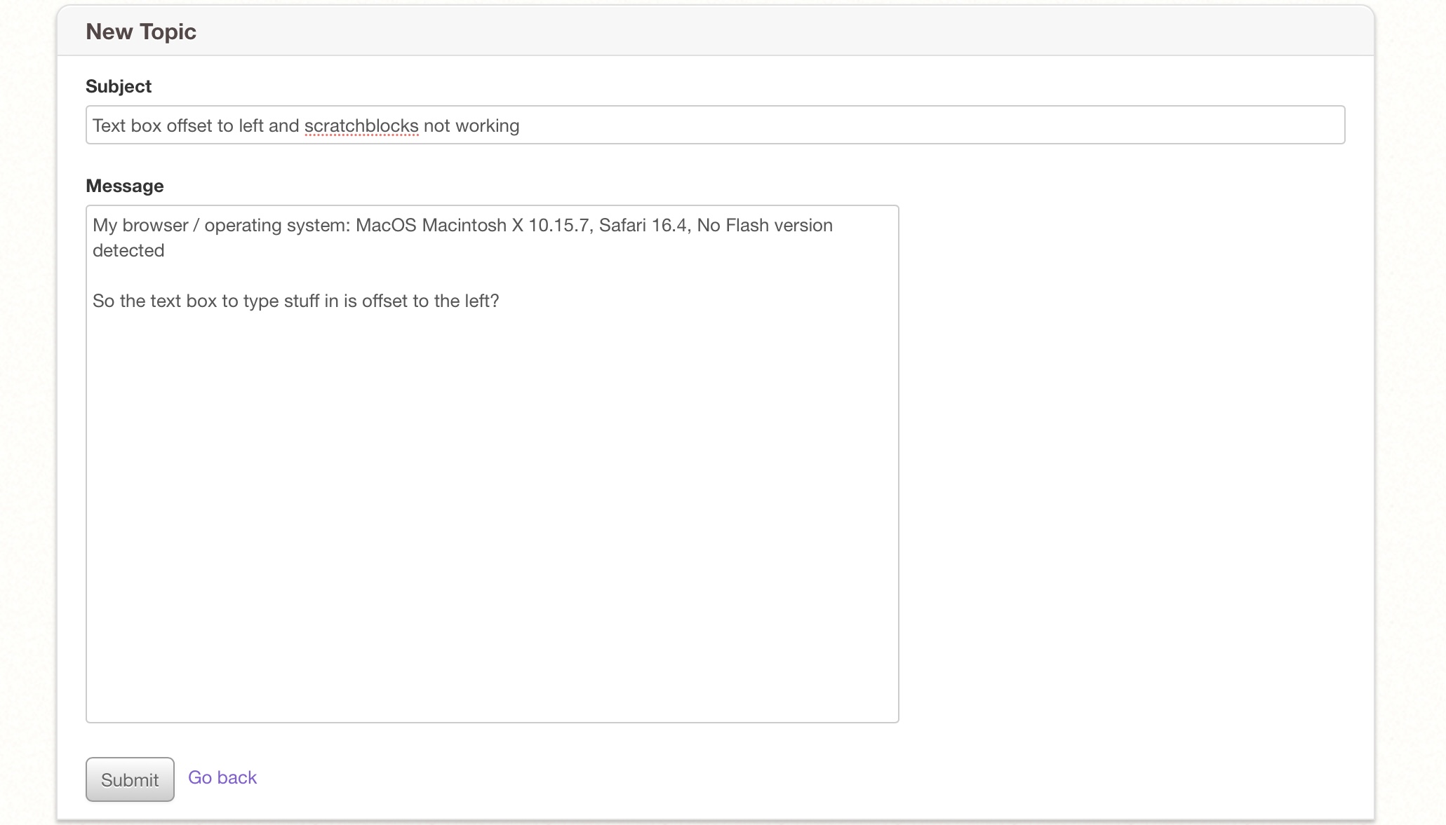 Text box offset to left and scratchblocks not working - Discuss Scratch