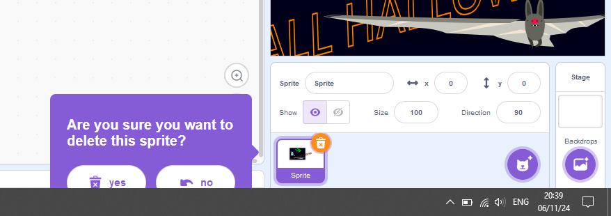 Sprite deletion confirmation appears off screen - Discuss Scratch