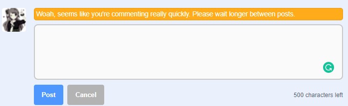 Update the "Too short" comment message. - Discuss Scratch