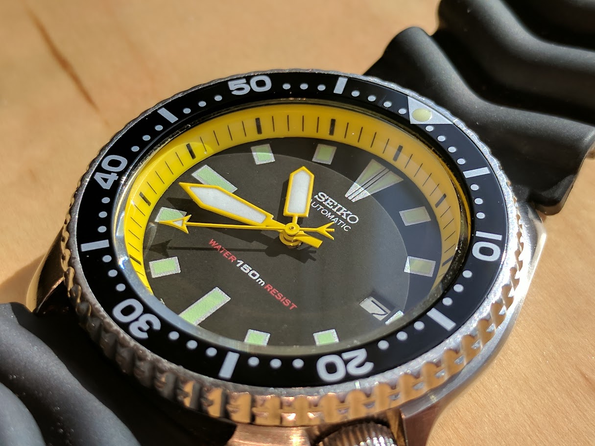 FS: Seiko 7002 Mod - Black Dial with Yellow Accents | WatchUSeek Watch ...
