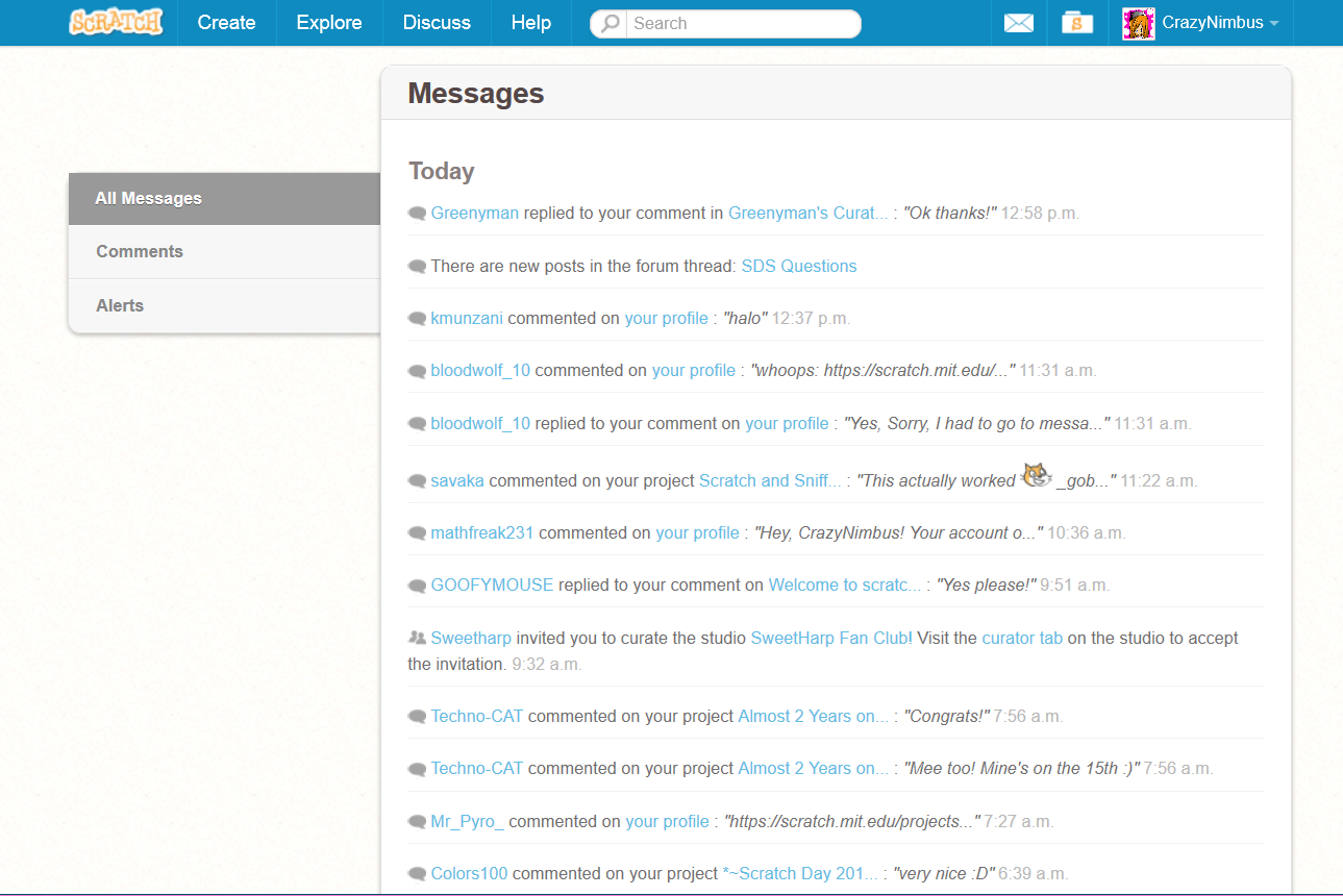 How did the 2.0 messages site Iook Iike - Discuss Scratch