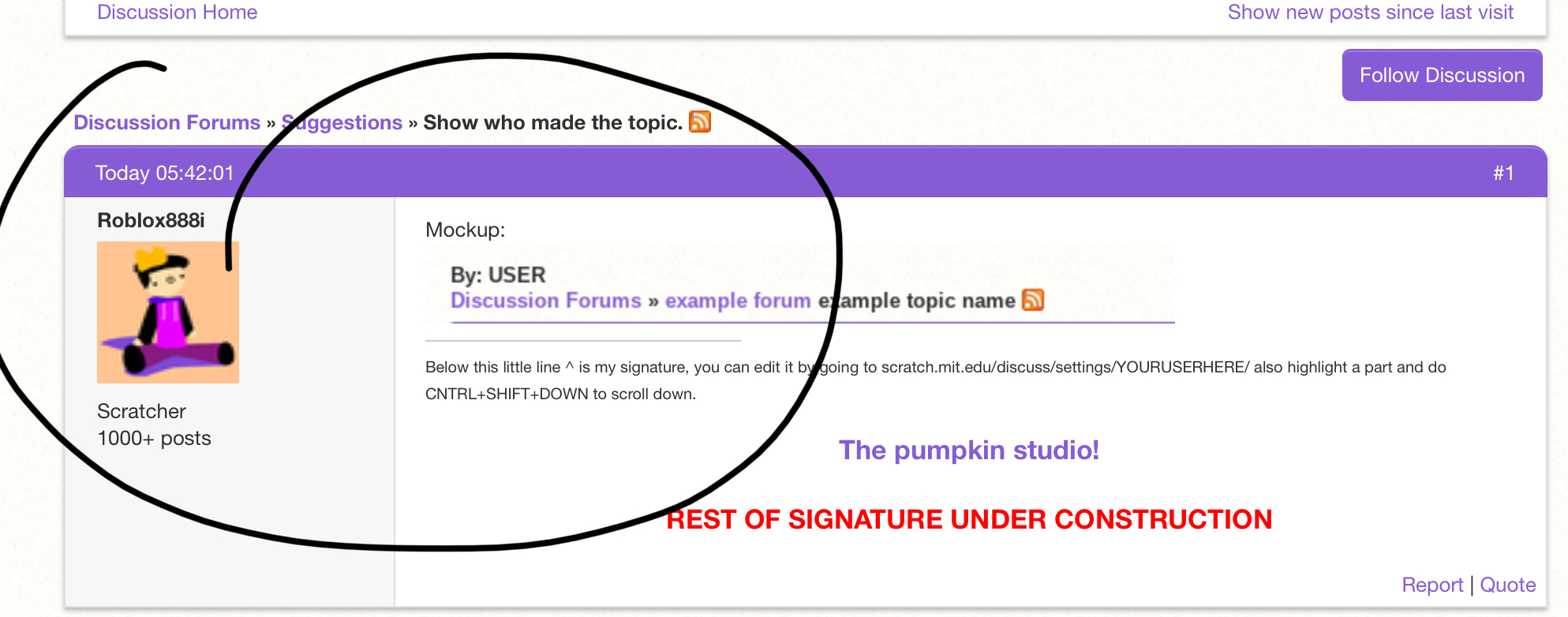 Show who made the topic. - Discuss Scratch