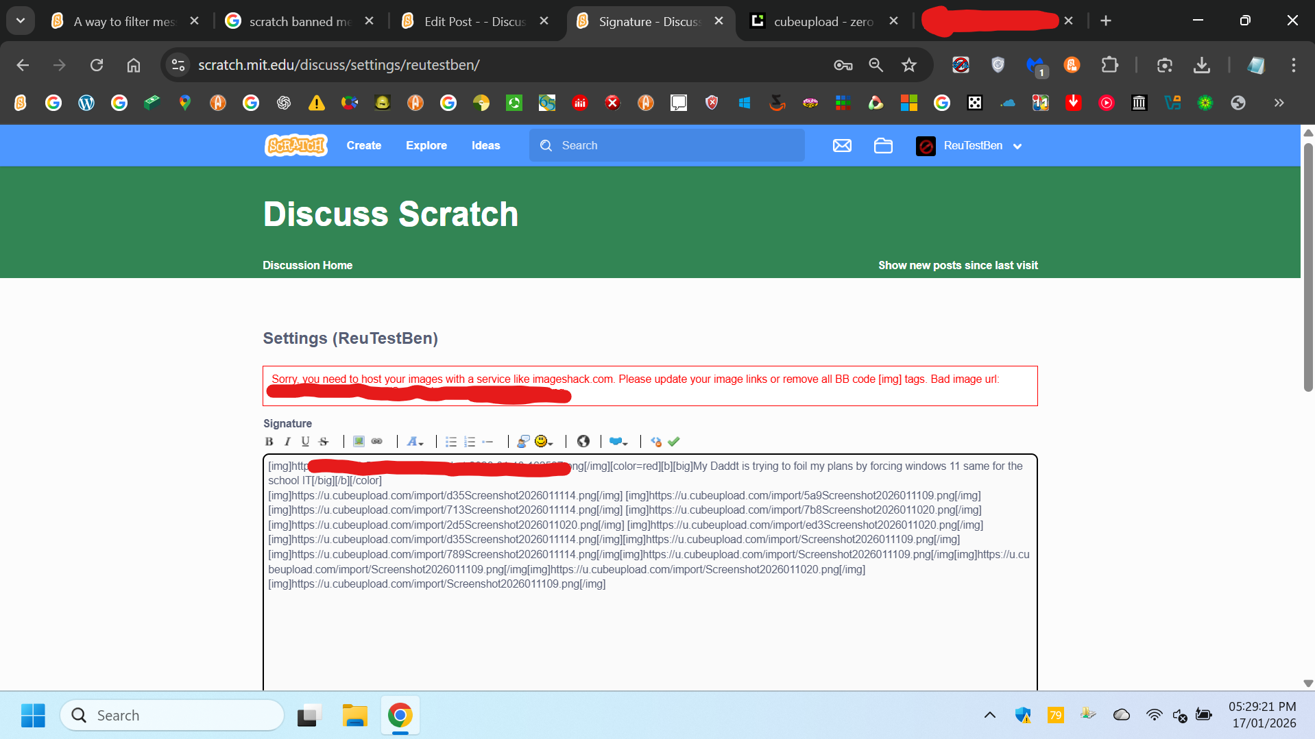 Allowing other image hosting sites incase CubeUpload shuts down ...