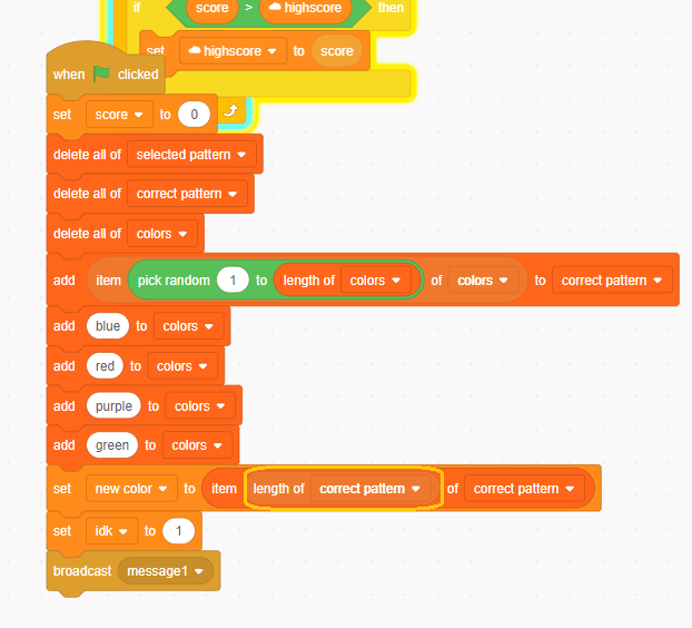 only adding " " to correct pattern (simon) - Discuss Scratch