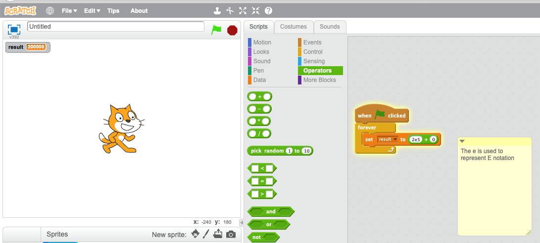 e can be inserted into string inputs that don't allow letters - Discuss Scratch