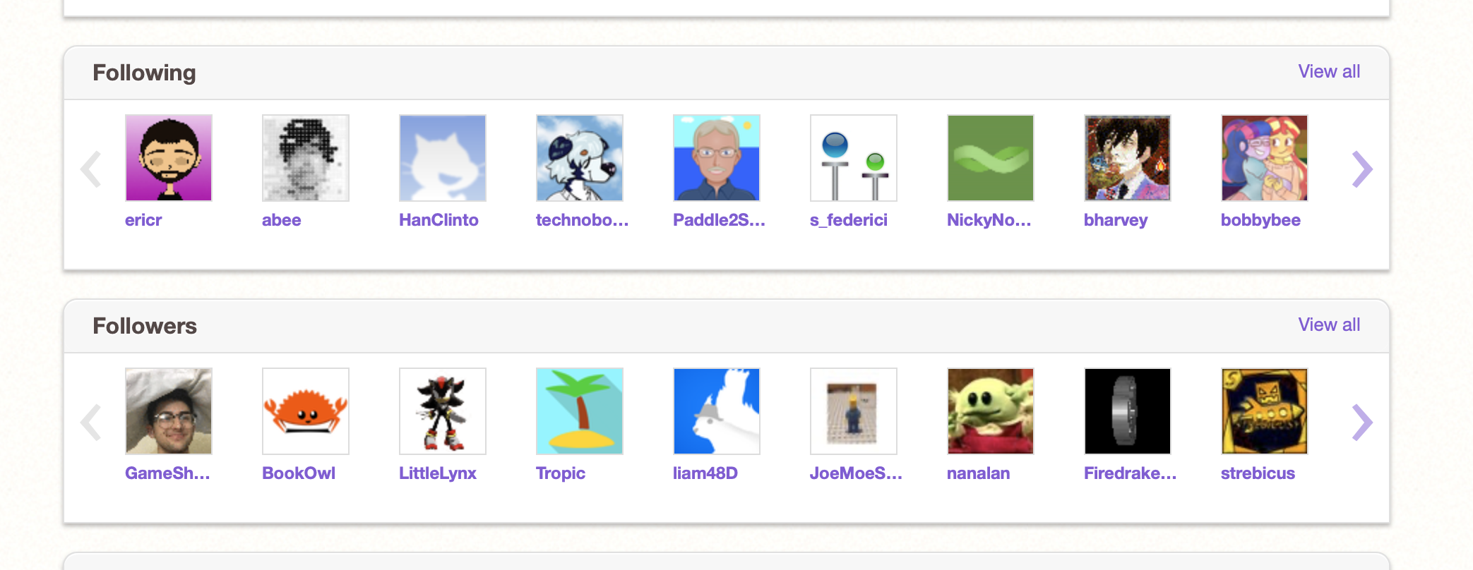 Profile shows the oldest accounts in 'Following' and 'Followers' lists ...