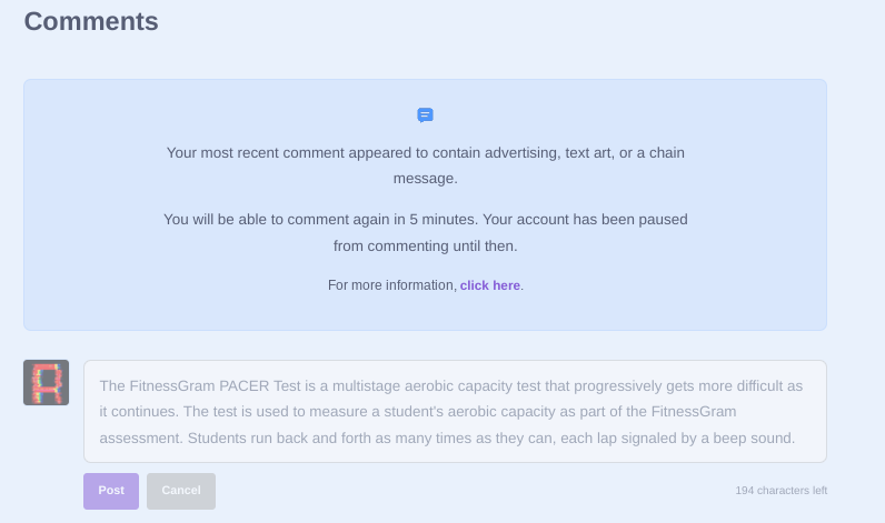 Is "Fì̴̧̛͙͖̩͕̓̊̓̐̎͛̉̒͌̽͊́͘tnessGram" in the comment filter? - Discuss ...