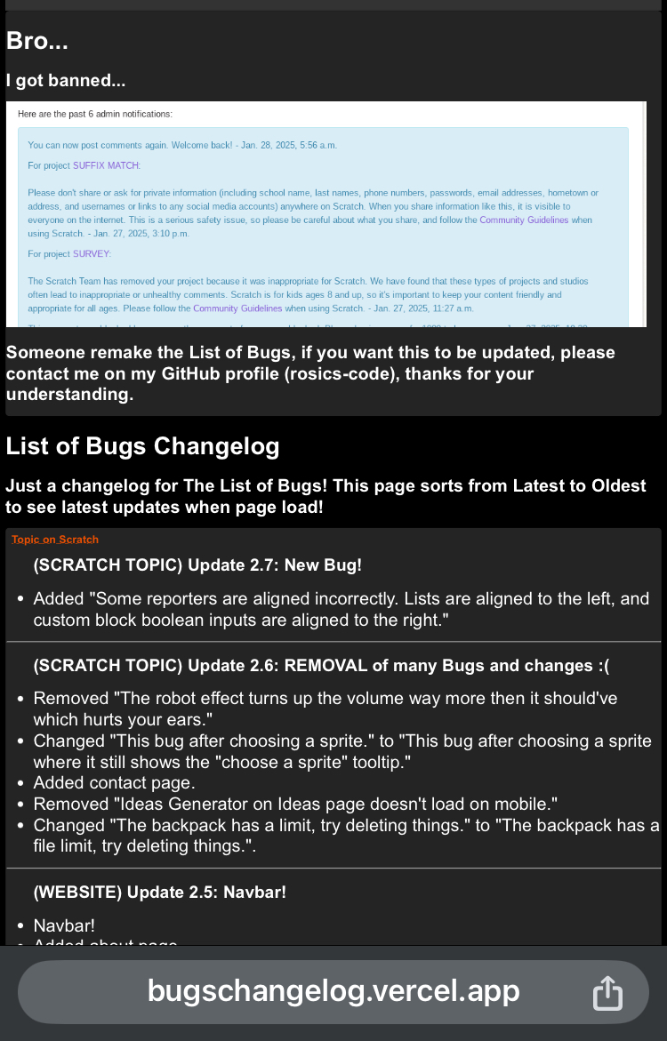 The List of Bugs - Discuss Scratch
