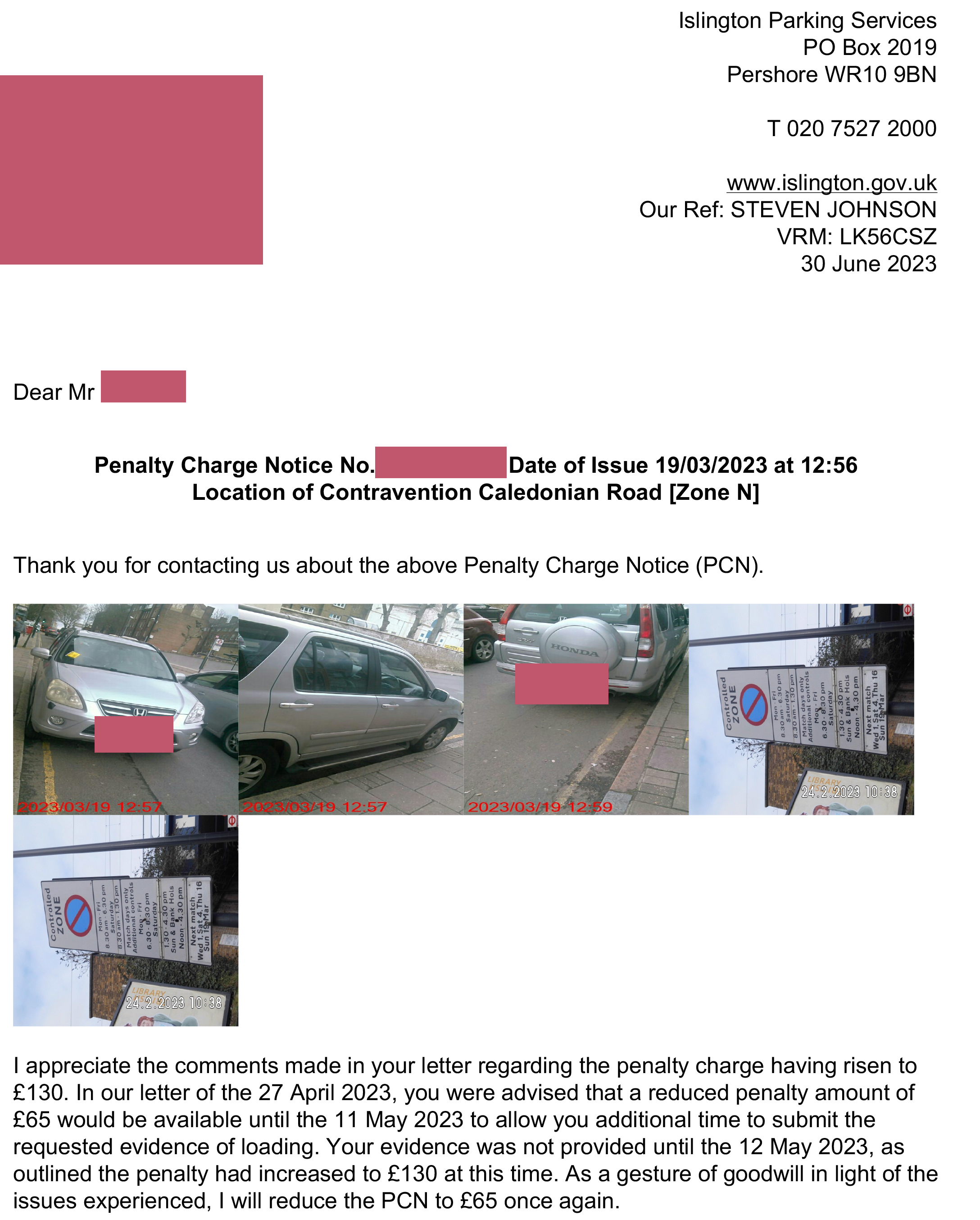 Islington PCN - Zone N - Contravention 01