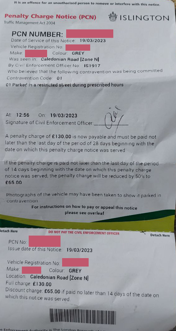 Islington PCN - Zone N - Contravention 01
