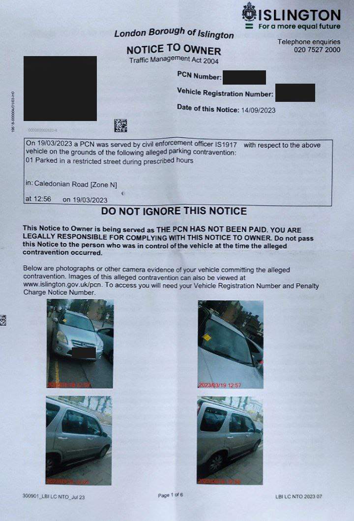 Islington PCN - Zone N - Contravention 01
