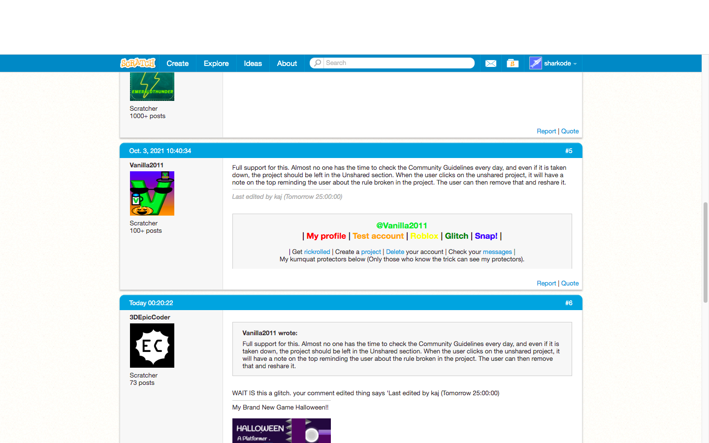 Forum date glitch (turns out it's just a signature) - Discuss Scratch