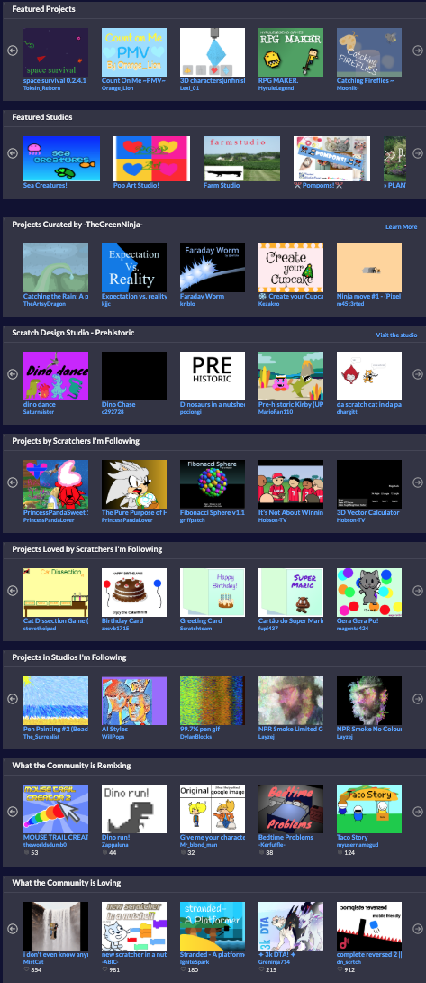 Missing front page sections - Discuss Scratch