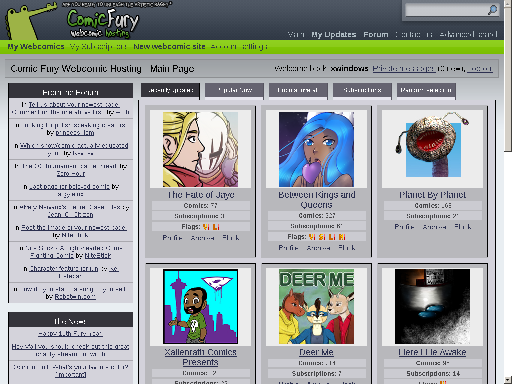 i slightly changed the front page visually - Comic Fury Webcomic Hosting